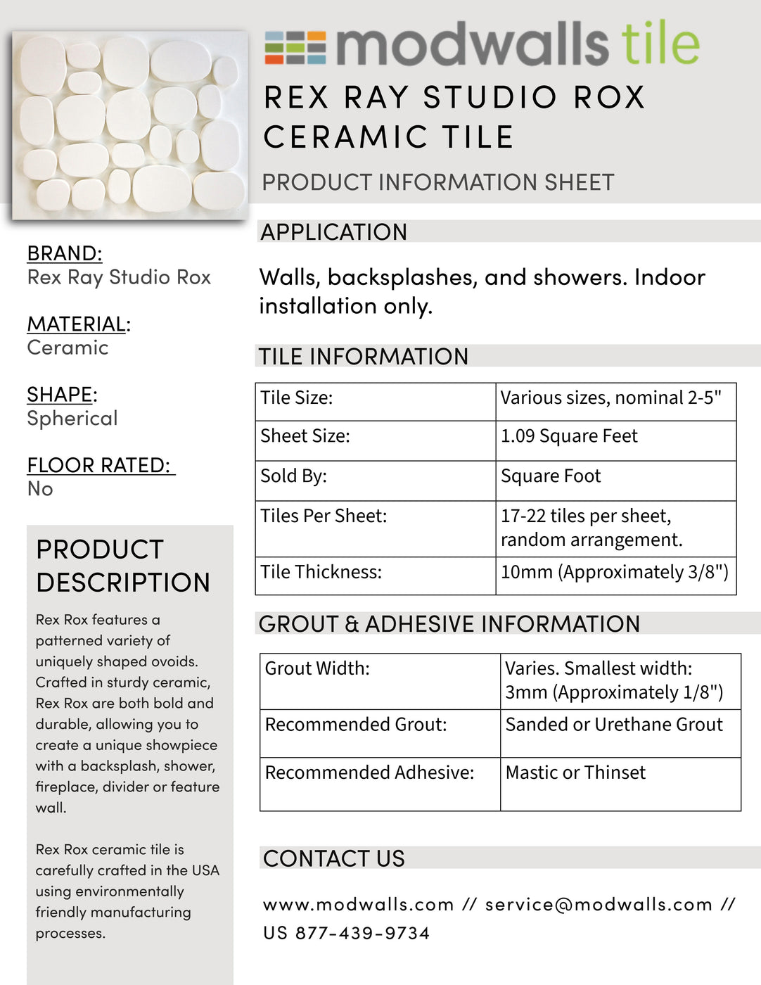 Rex Ray Studio Rox Ceramic Tile | Lunar White | Modwalls Modern Tile