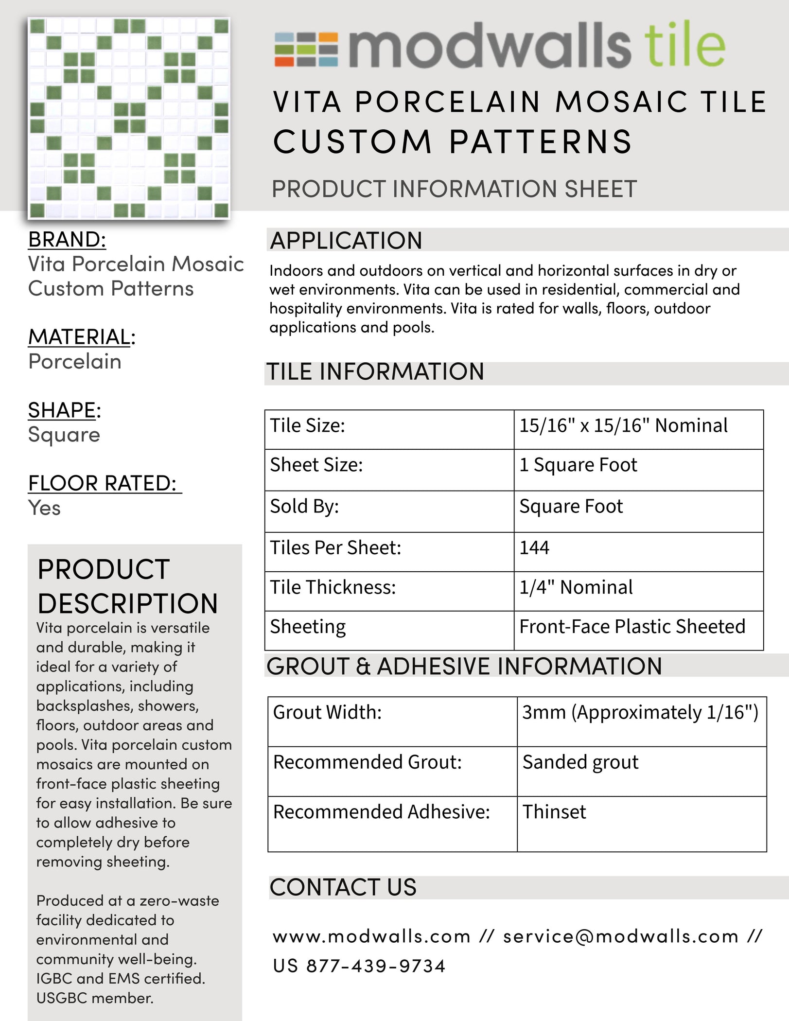 Vita Porcelain Mosaic Tile | Custom Pattern Matrix — Modwalls